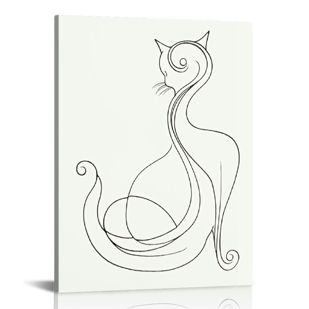 Nawypu Black and White Cat Canvas Wall Art Cat Line Art Prints ...