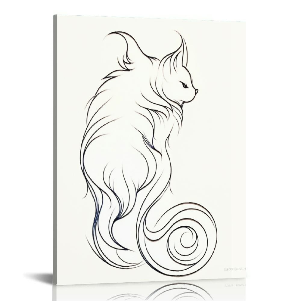 Nawypu Black and White Cat Canvas Wall Art Cat Line Art Prints ...