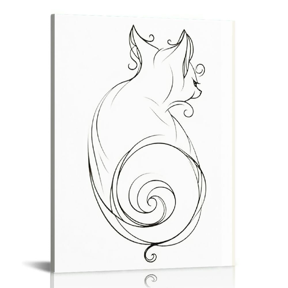 Nawypu Black and White Cat Canvas Wall Art Cat Line Art Prints ...