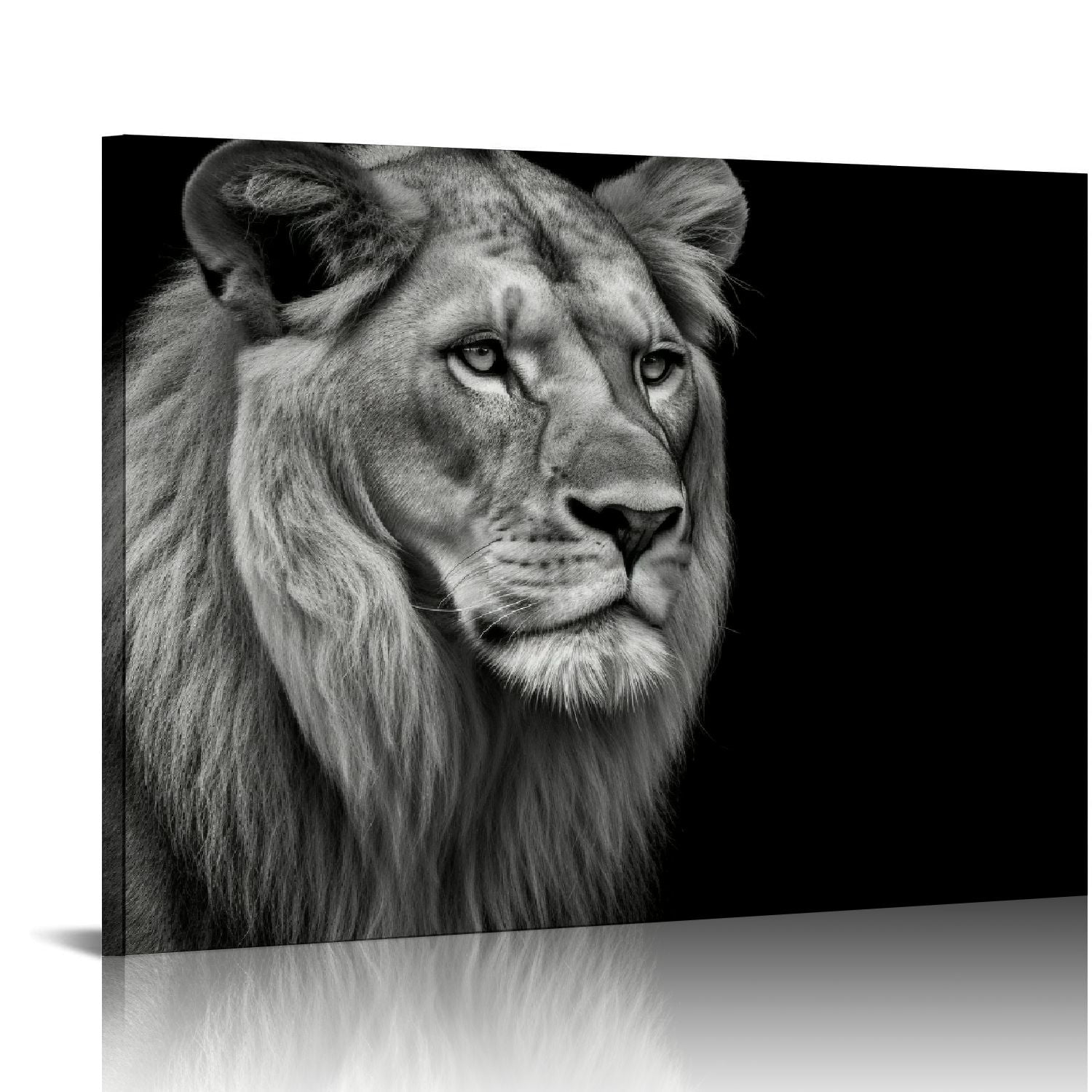 Nawypu Black and White Gray Lion Canvas Wall Art-Inner Framed Printed ...