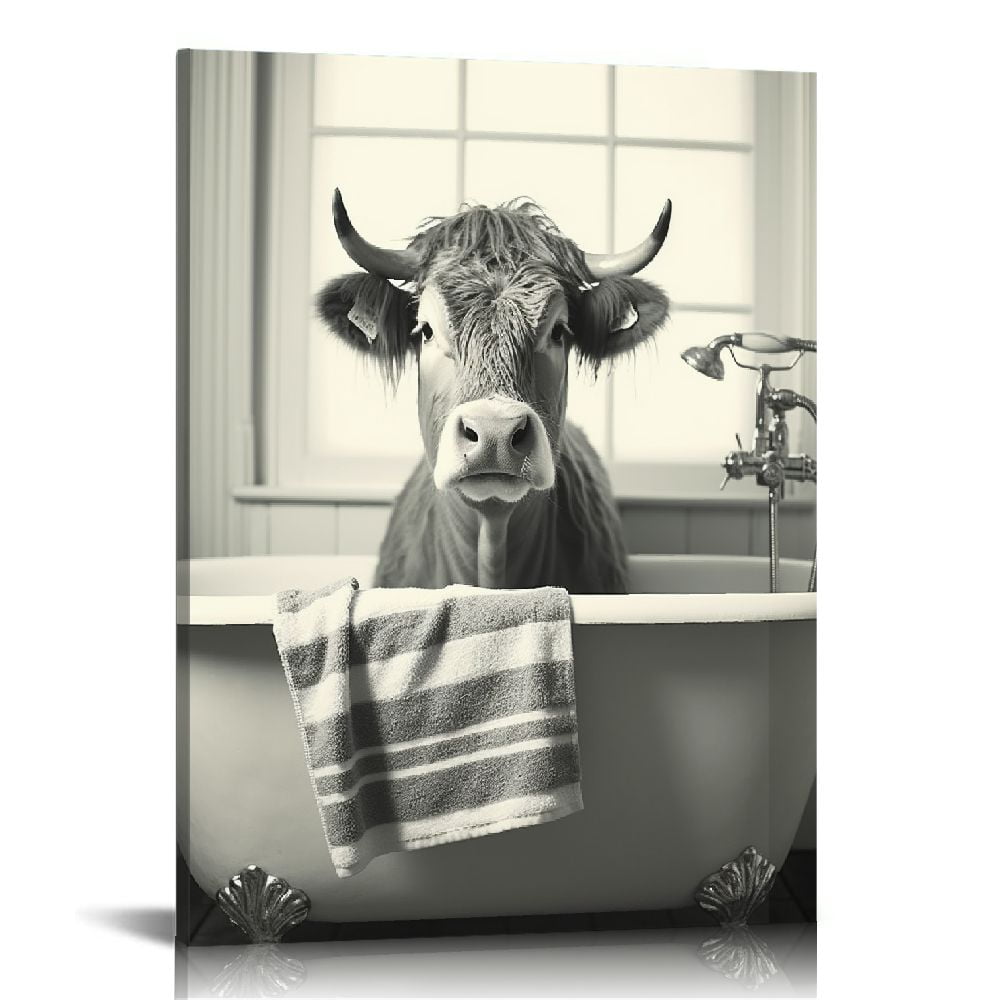 Nawypu Black and White Highland Cow Bathroom Decor Funny Animal ...
