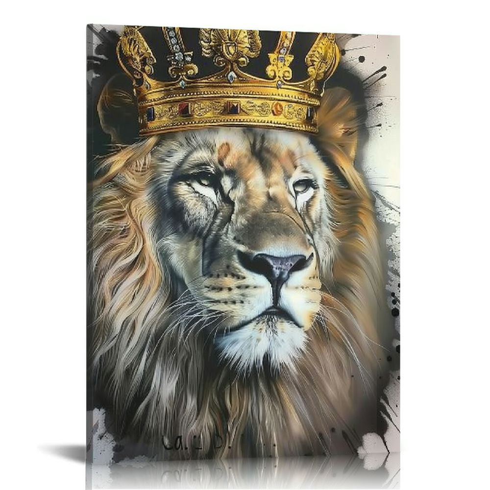 Nawypu Black and White Lion with Crown Canvas Wall Art Abstract King ...
