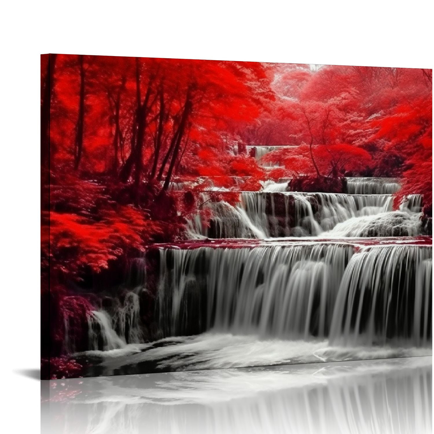 Nawypu Black White and Red Waterfall Canvas Wall Art- Red Tree Prints ...