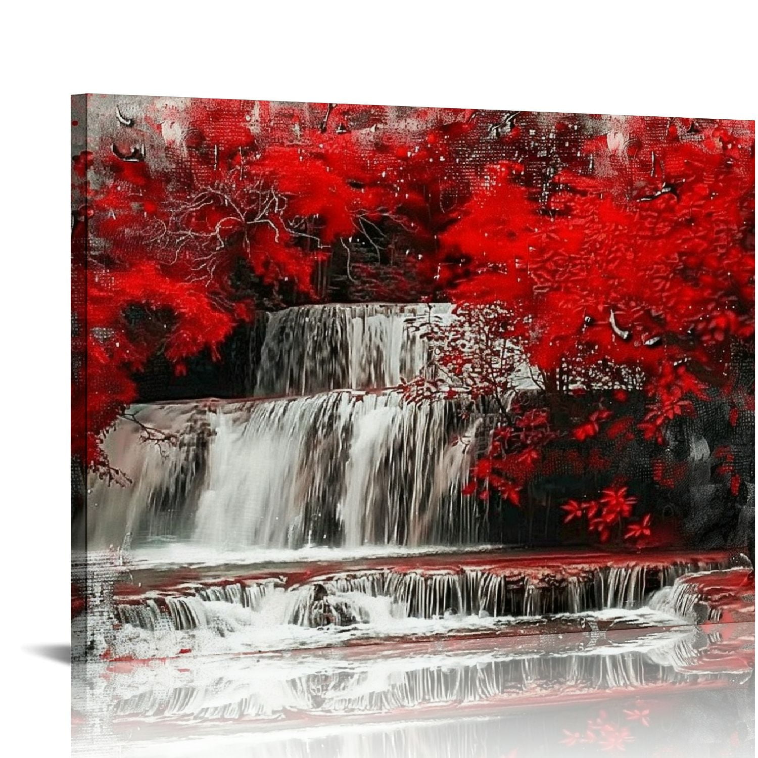 Nawypu Black White and Red Waterfall Canvas Wall Art- Red Tree Prints ...