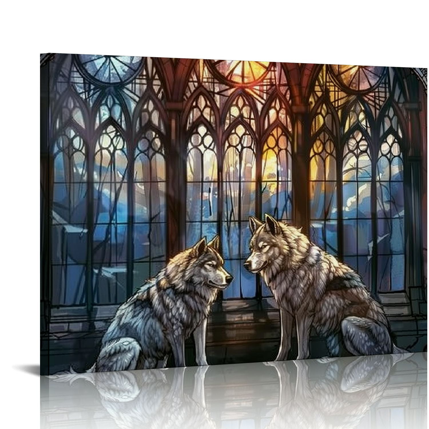 Nawypu Black Wolf Stained Glass Canvas Wall Art - Animal Wolf Canvas ...