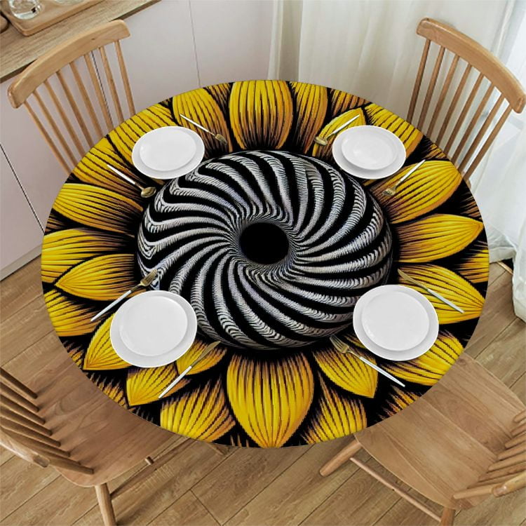 Nawypu Black and Yellow Sunflowers Round Tablecloth, Fitted Round Table ...