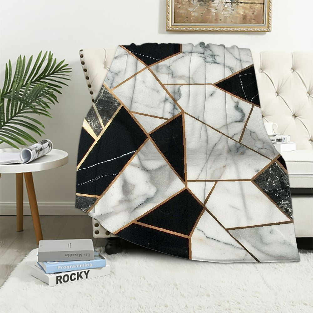 Nawypu Black and White Marble Texture Print Soft Warm Flannel Throw ...