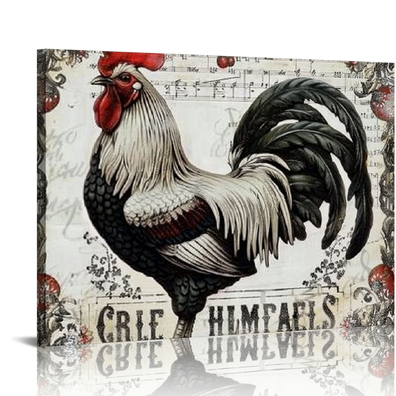Nawypu Black and White Rooster Canvas Wall Art Print, Rooster Artwork ...