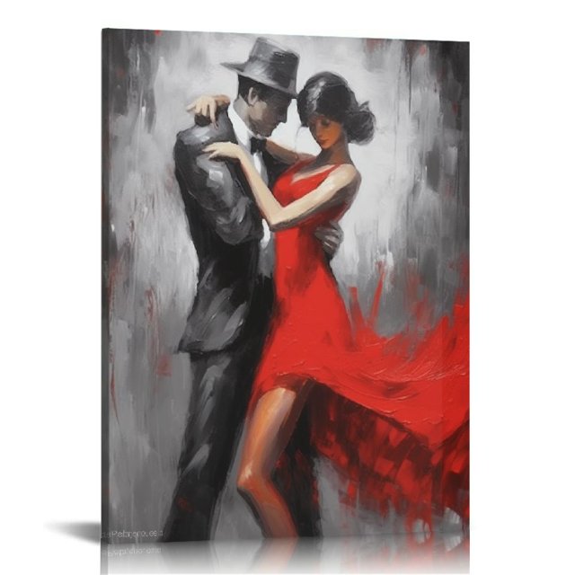 Nawypu Black and White Wall Art Tango Dancer in Red Black Dancing Suits Painting Prints on ...