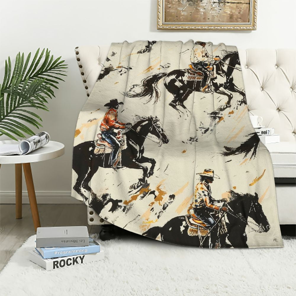 JEUXUS Black and White Western Throw Blankets Soft Cozy Flannel Western ...