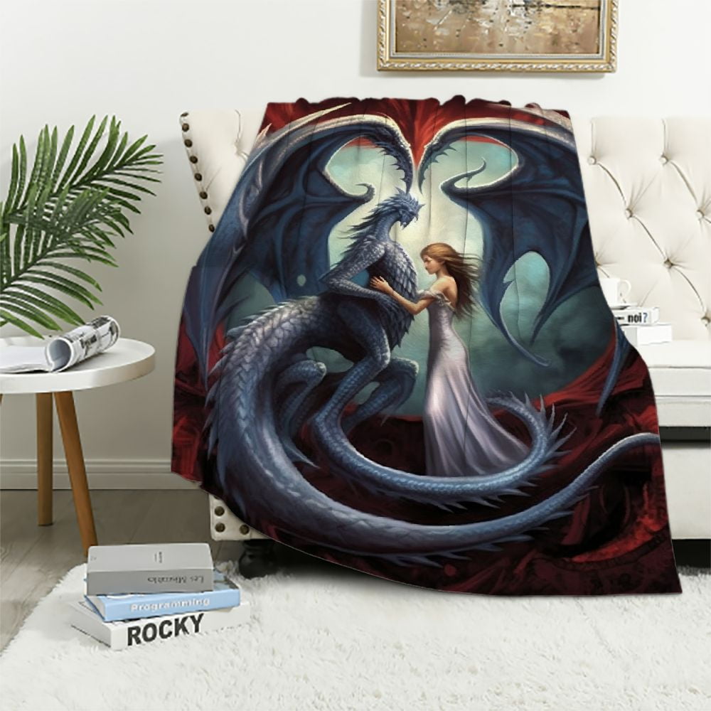 Nawypu Blanket Soft Fluffy Flannel Throw Dragon Angel Love - Walmart.com
