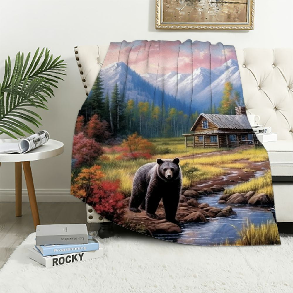 Nawypu Blanket Soft Fluffy Throw for Sofa Bed Forest Black Bears ...