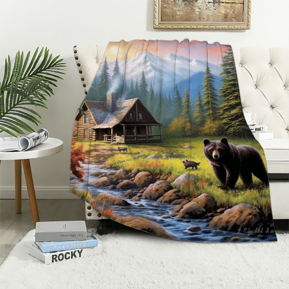 Nawypu Blanket Soft Fluffy Throw for Sofa Bed Forest Black Bears ...