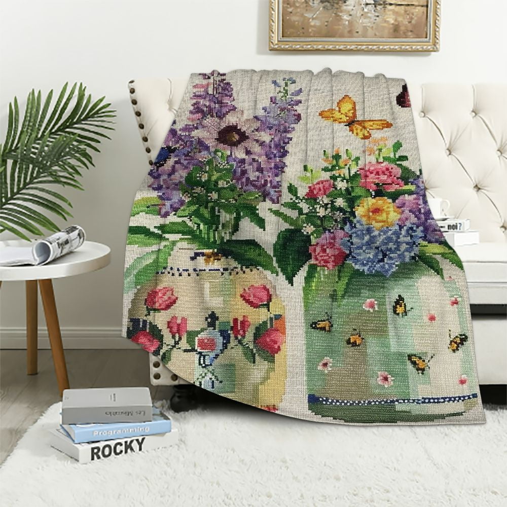 Nawypu Blanket Warm Throw Blanket Retro Tulips Lavender Jasmine Violet ...