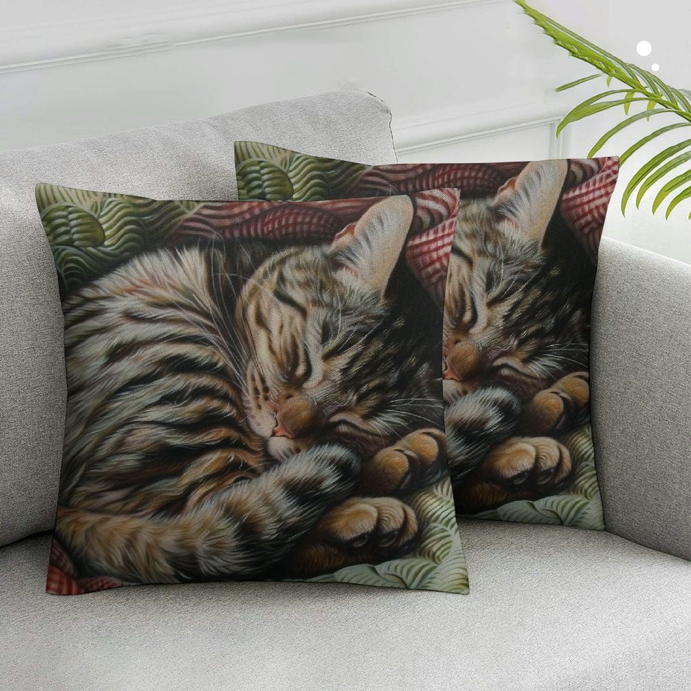 Nawypu Blend Sleepy Cats Pattern Cushion Cover Pillowslip Square ...
