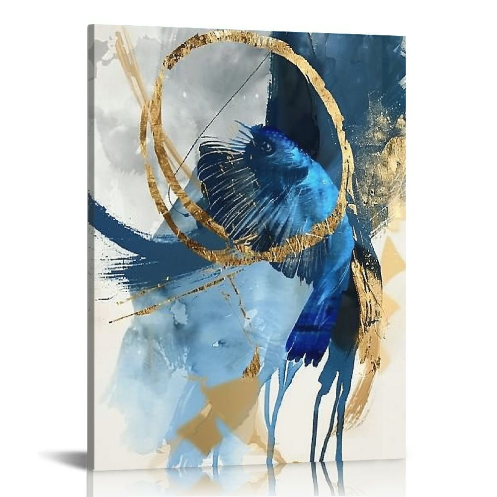 Nawypu Blue Abstract Canvas Prints Wall Art Decor- Blue and Black Gold ...