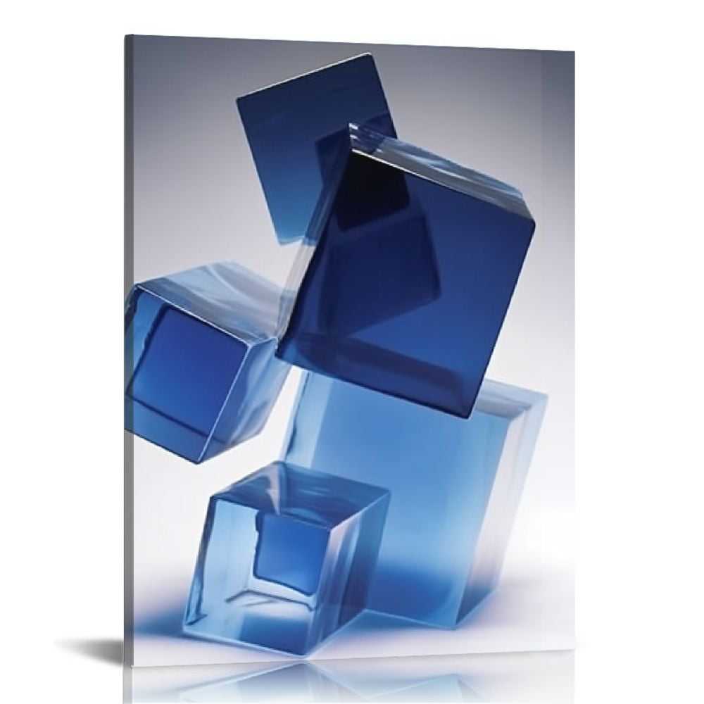 Nawypu Blue Abstract Wall Art for Living Room Decor Modern Blue White ...