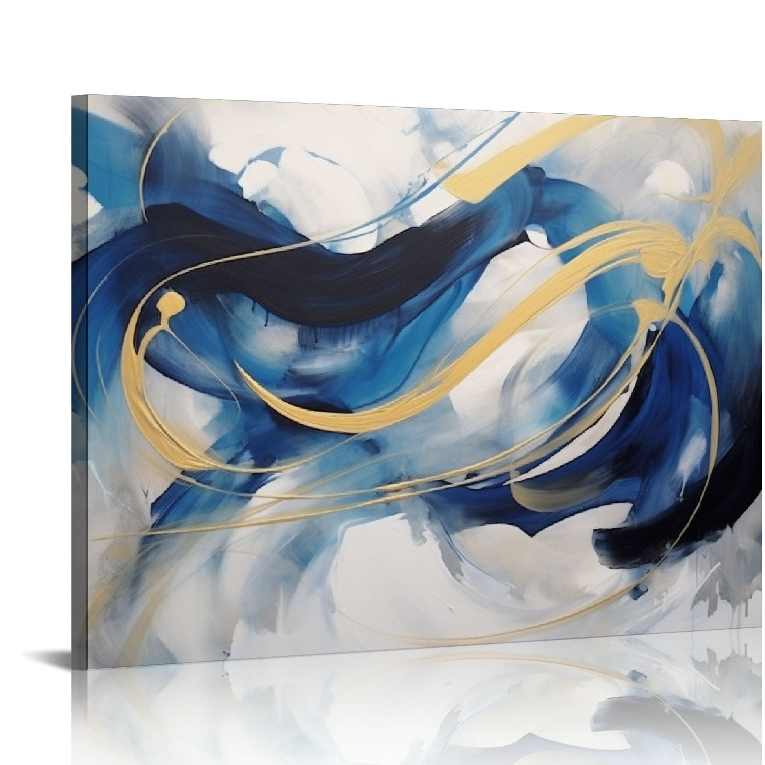 Nawypu Blue Abstract Wall Art,Navy Blue Wall Art,Blue And Gold Wall Art ...