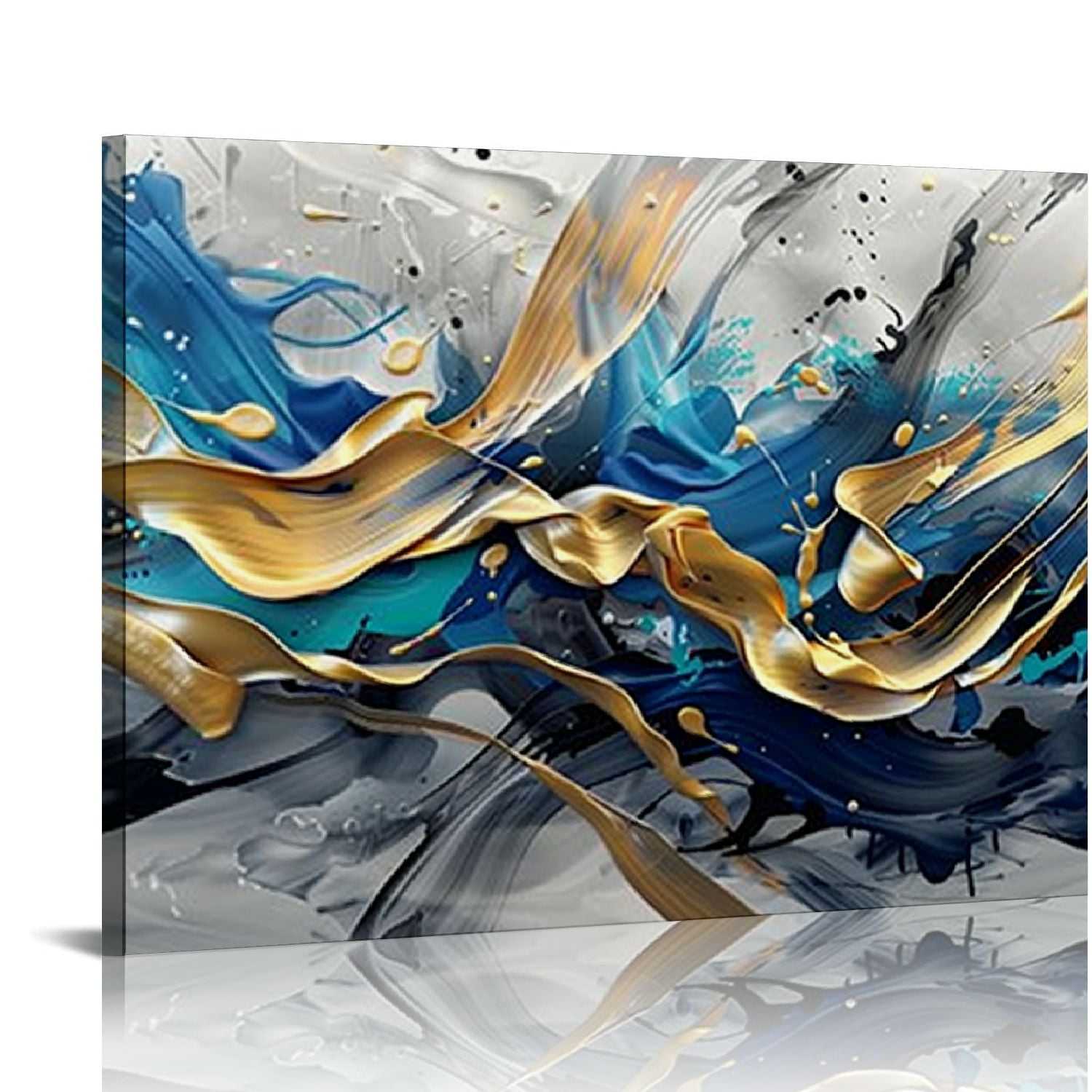 Nawypu Blue Abstract Wall Art - Navy Blue and Gold Graffiti Painting on ...