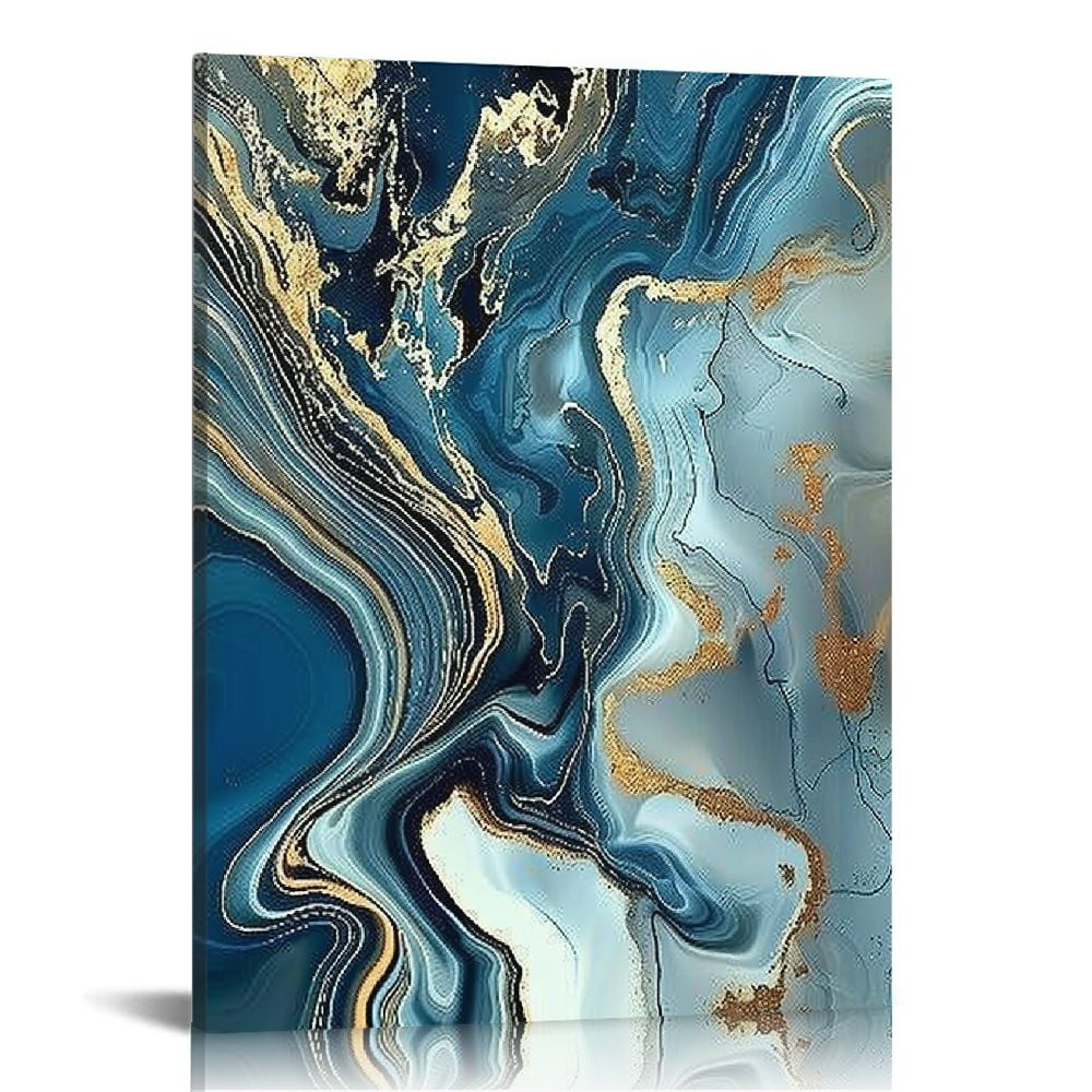 Nawypu Blue Abstract Wall Art Prints Blue and Gold Marble Painting ...