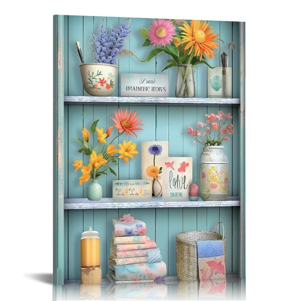 Nawypu Blue Bathroom Wall Art Ocean Theme Floral Bathroom Pictures Wall ...