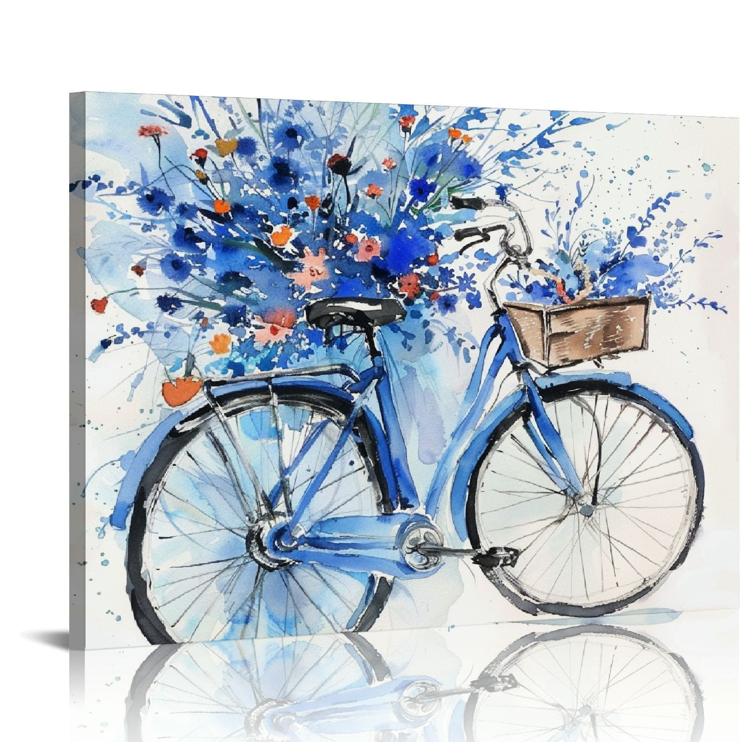 Nawypu Blue Bicycle Flower Painting Wall Art Watercolor Abstract Bike ...
