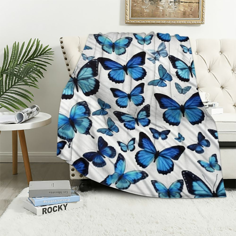 Nawypu Blue Butterfly Blanket Air Chill Flannel Throws Blanket for ...