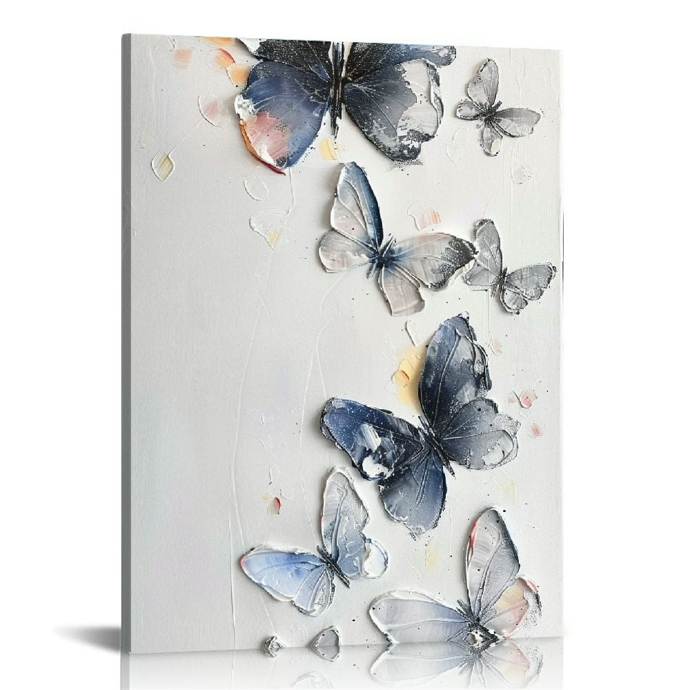 Nawypu Blue Butterfly Canvas Wall Art Abstract Texture Painting White ...