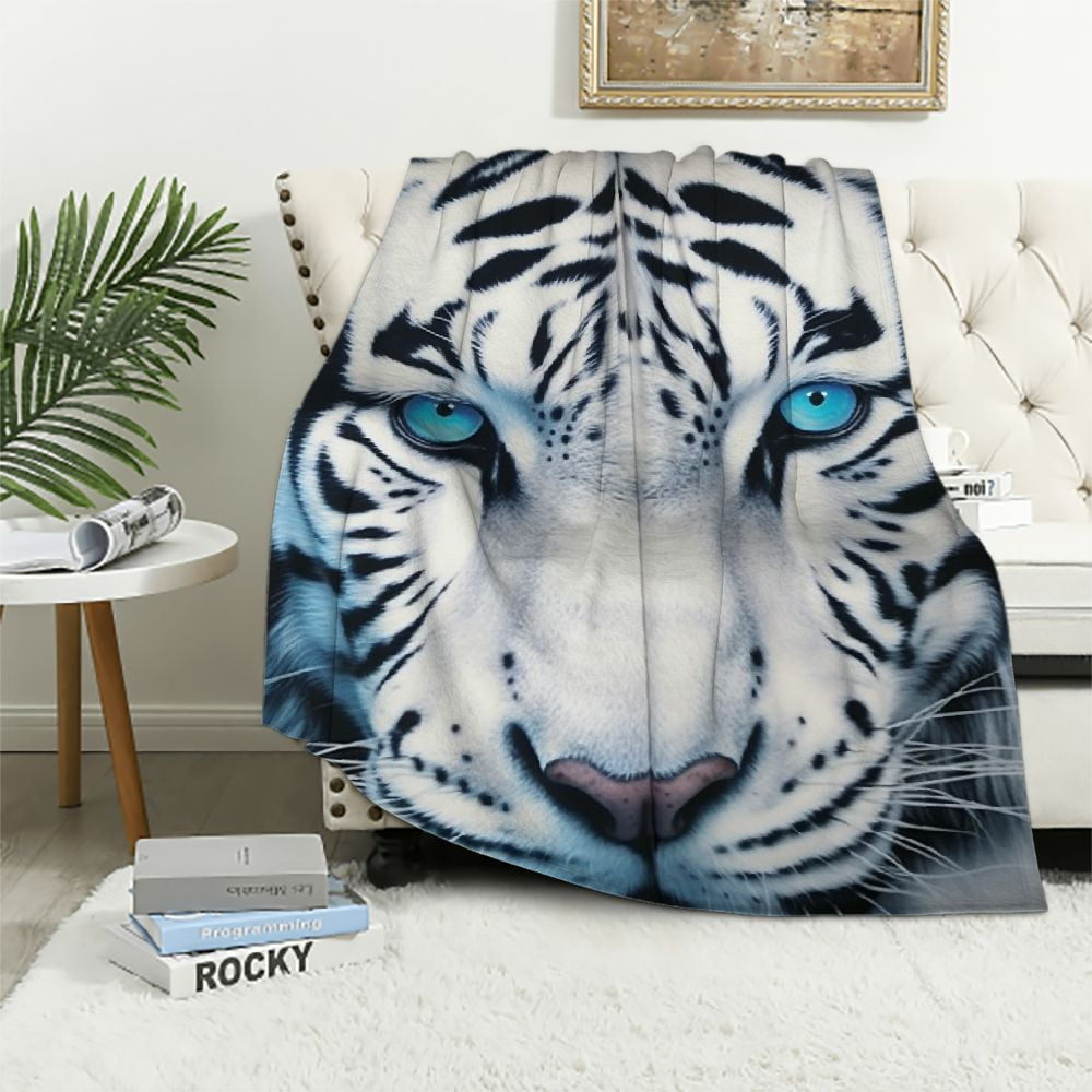 Nawypu Blue Eyes White Tiger Throw Blanket Soft Flannel Plush ...