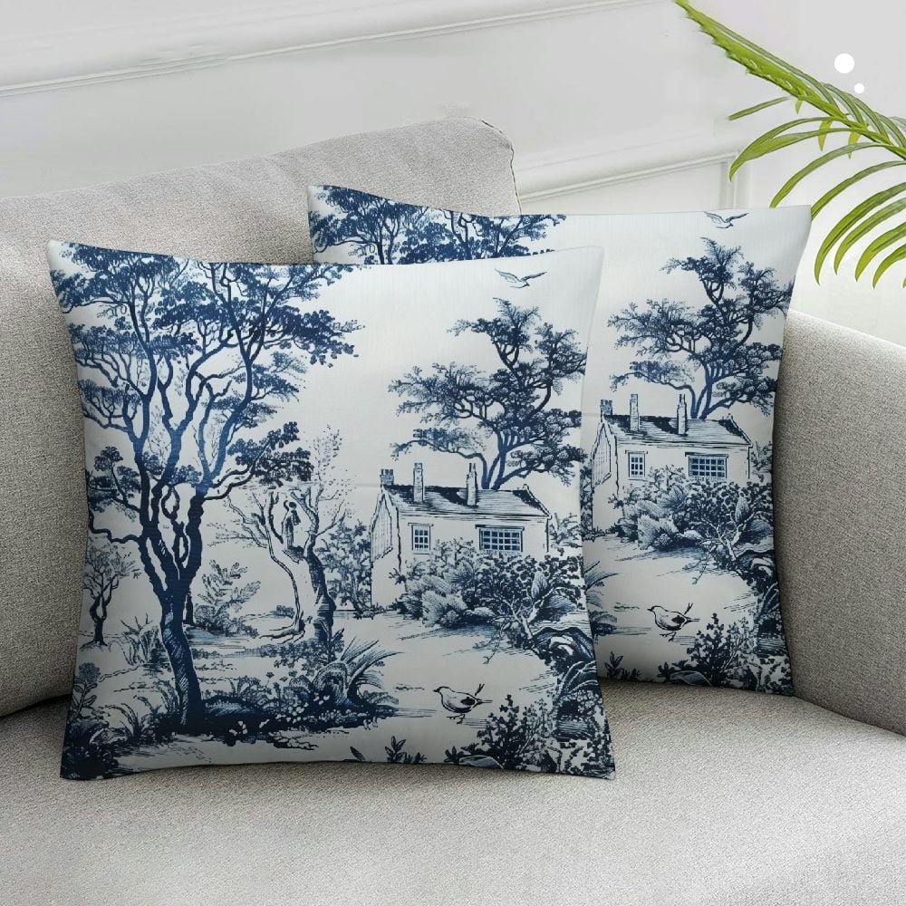 Nawypu Blue Floral French Country Decorative Toile Throw Pillow Covers ...