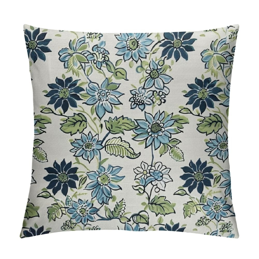 Awypu Blue Floral Pillow Covers 18x18 Inch Blue White Flower Spring ...