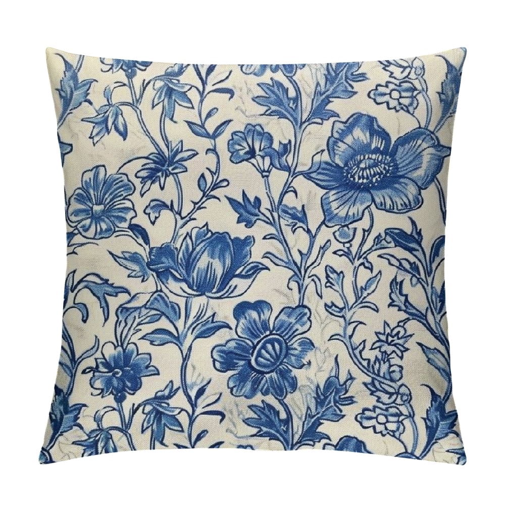 Nawypu Blue Floral Pillow Covers, Blue and White Throw Pillows ...