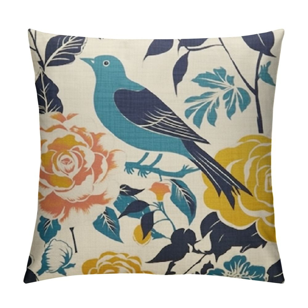 Nawypu Blue Floral Pillow Covers Navy Blue Yellow Aqua Colored Outdoor ...