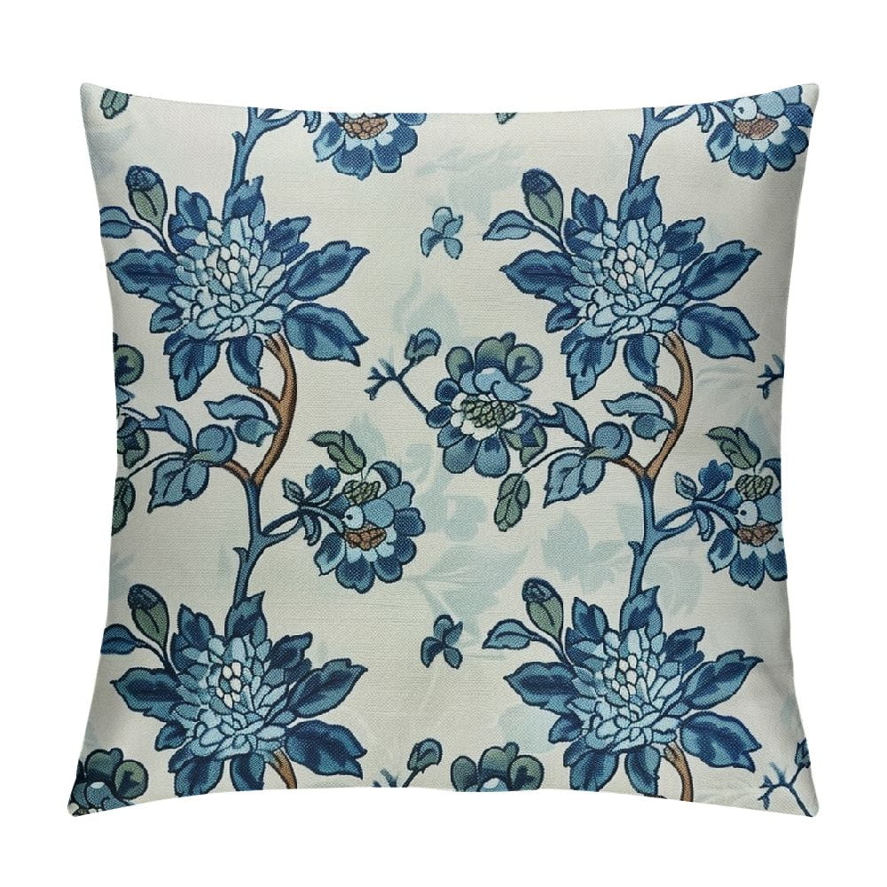 Nawypu Blue Floral Pillow Covers Rustic Light Blue Green Chinoiserie ...