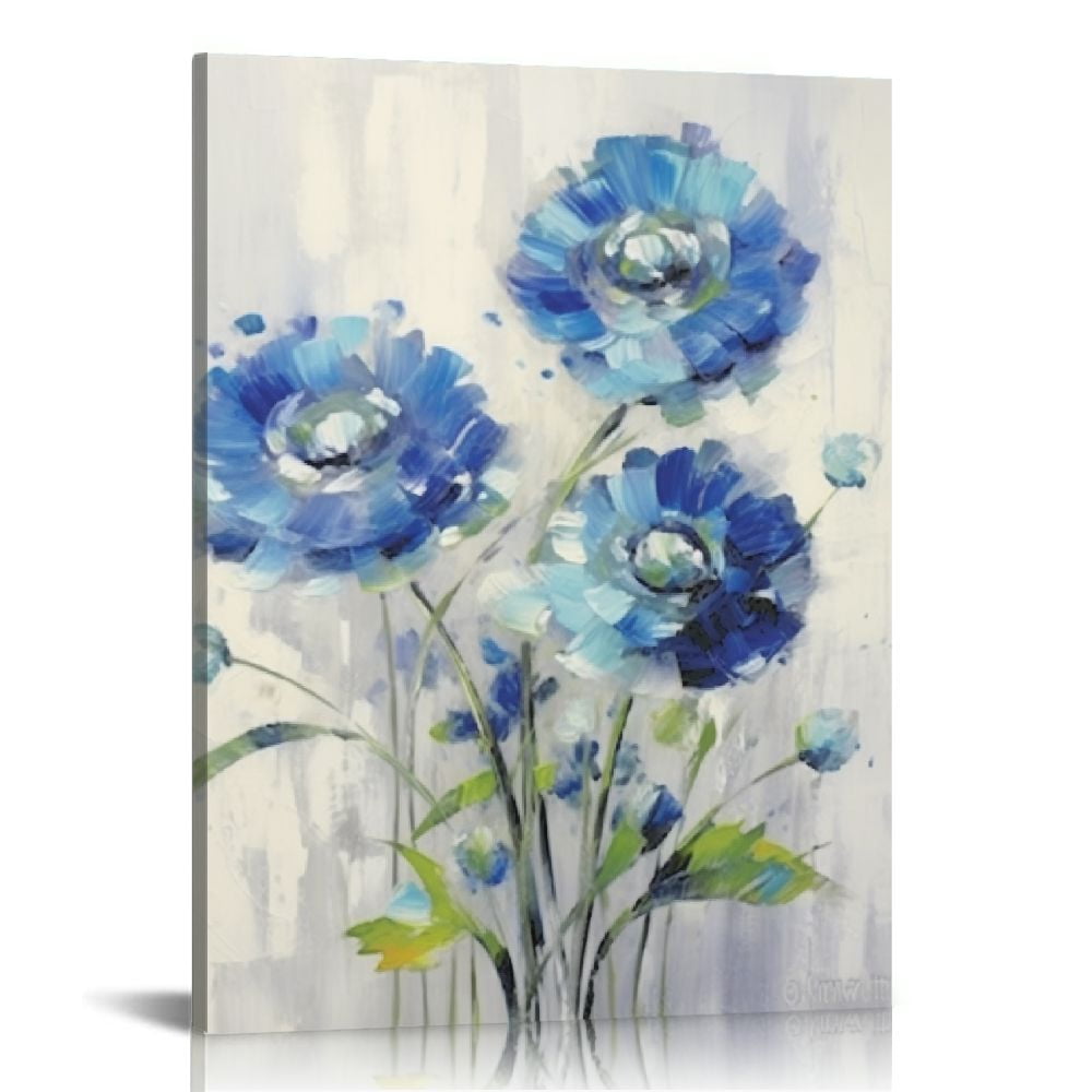 Nawypu Blue Flower Artwork Canvas Picture: Floral Painting Bloom Wall ...