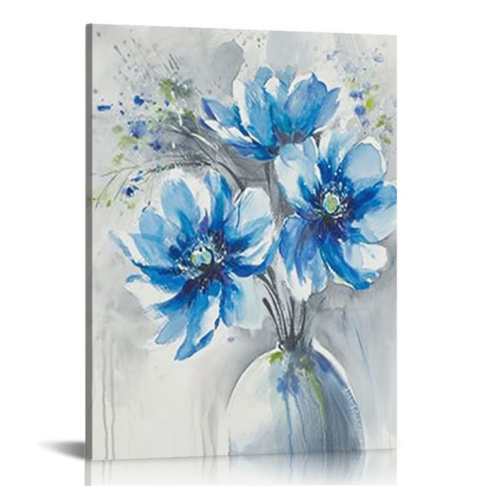 Nawypu Blue Flower Artwork Canvas Picture: Floral Painting Bloom Wall ...