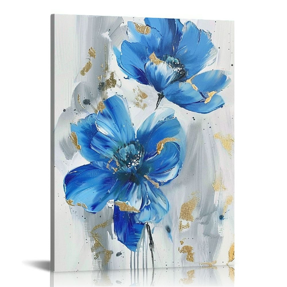 Nawypu Blue Flower Canvas Wall Art:Abstract Elegant Floral Artwork ...
