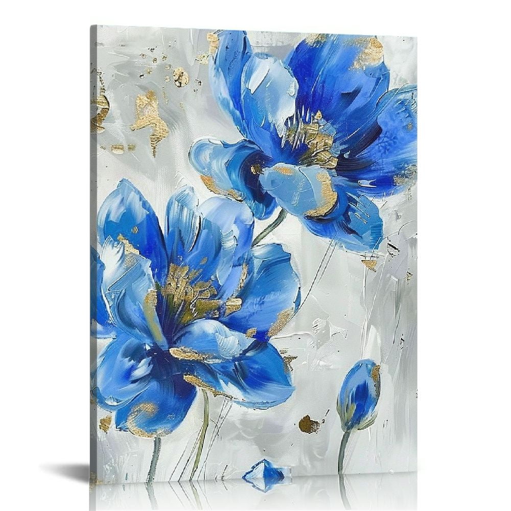 Nawypu Blue Flower Canvas Wall Art: Abstract Elegant Floral Artwork ...