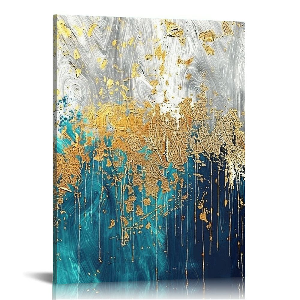 Nawypu Blue and Gold Abstract Canvas Wall Art Modern Gold Foil Grey ...