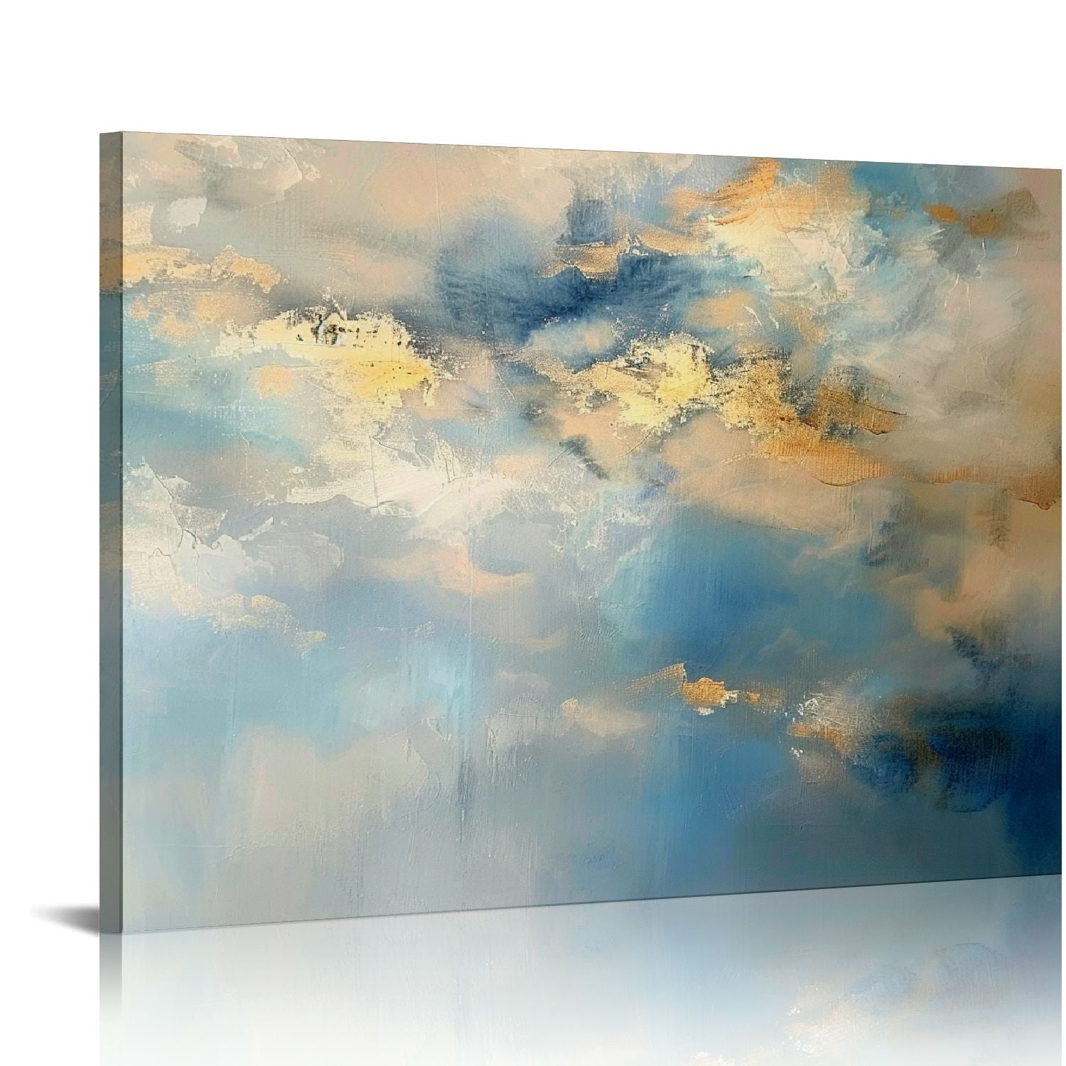 Nawypu Blue and Gold Abstract Canvas Wall Art Navy Blue Painting Modern ...