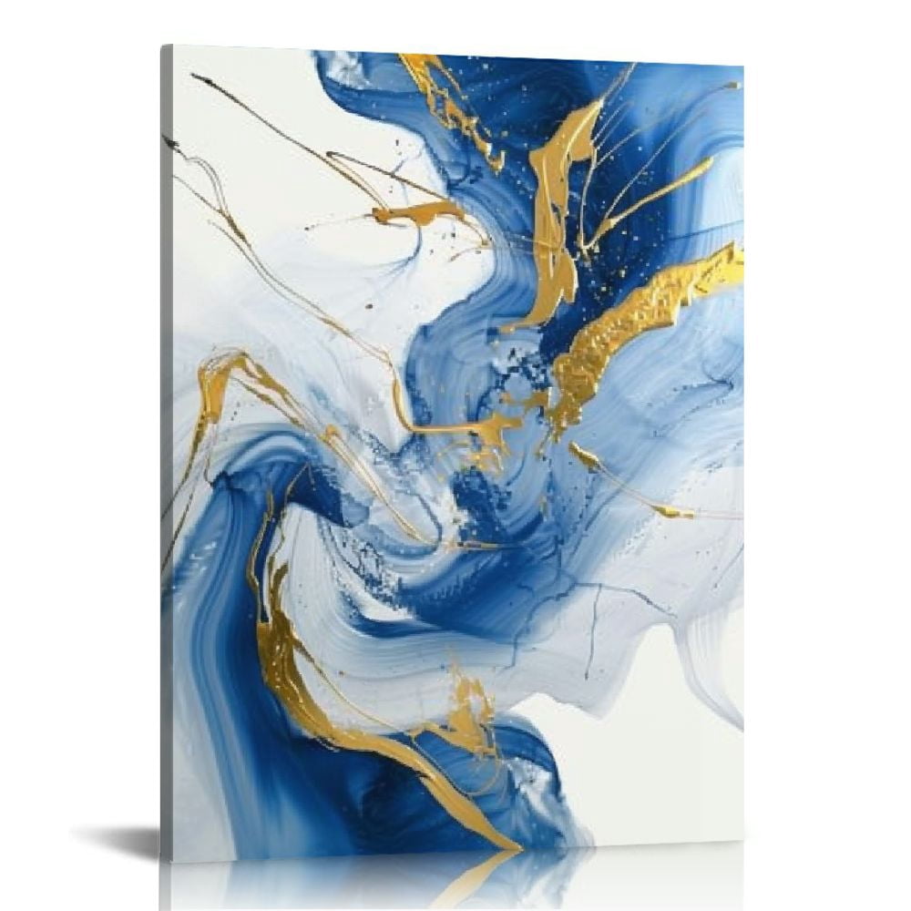 Nawypu Blue and Gold Abstract Wall Art Blue Abstract Canvas Art Blue ...