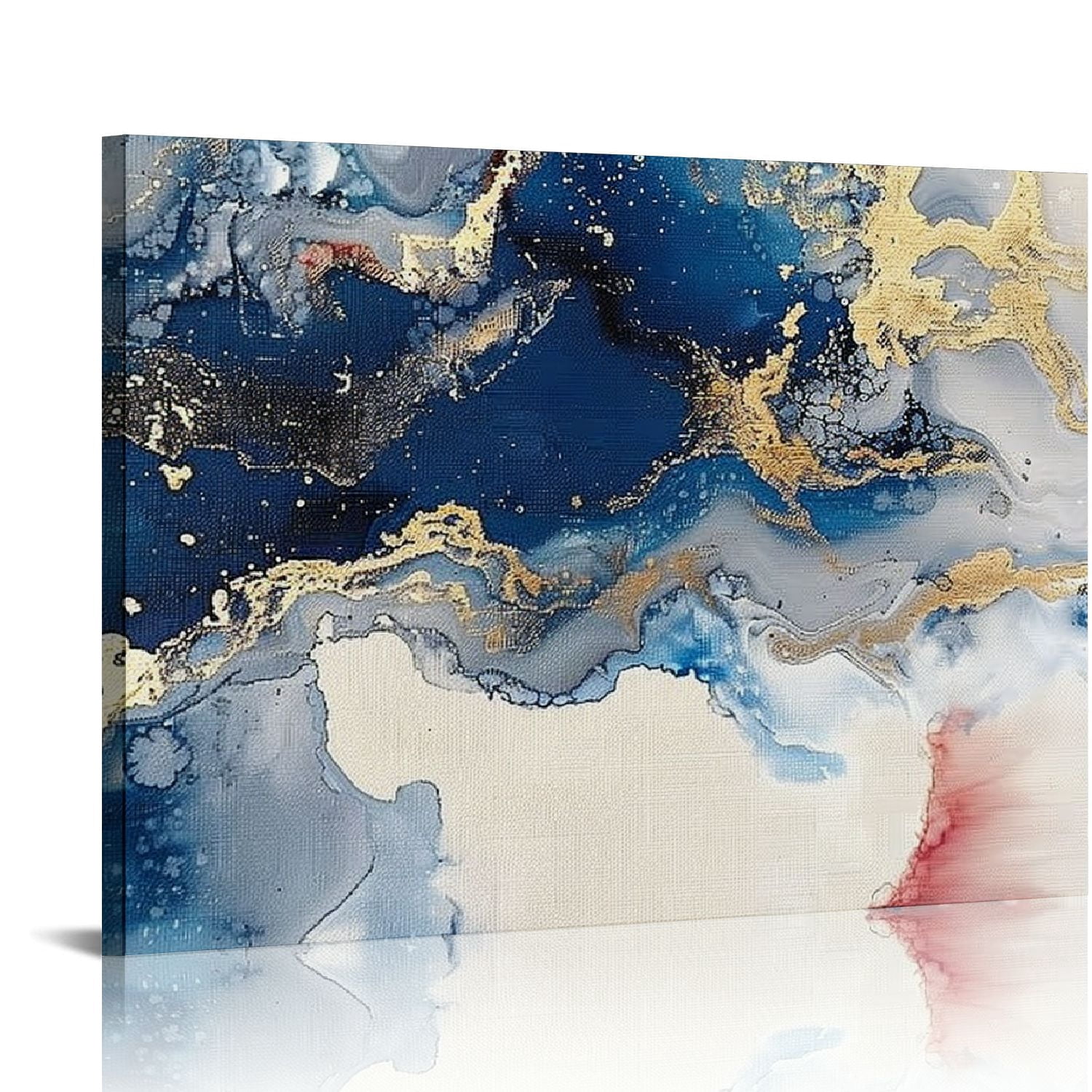 Nawypu Blue and Gold Abstract Wall Art - Deep Blue Ocean Pictures for ...