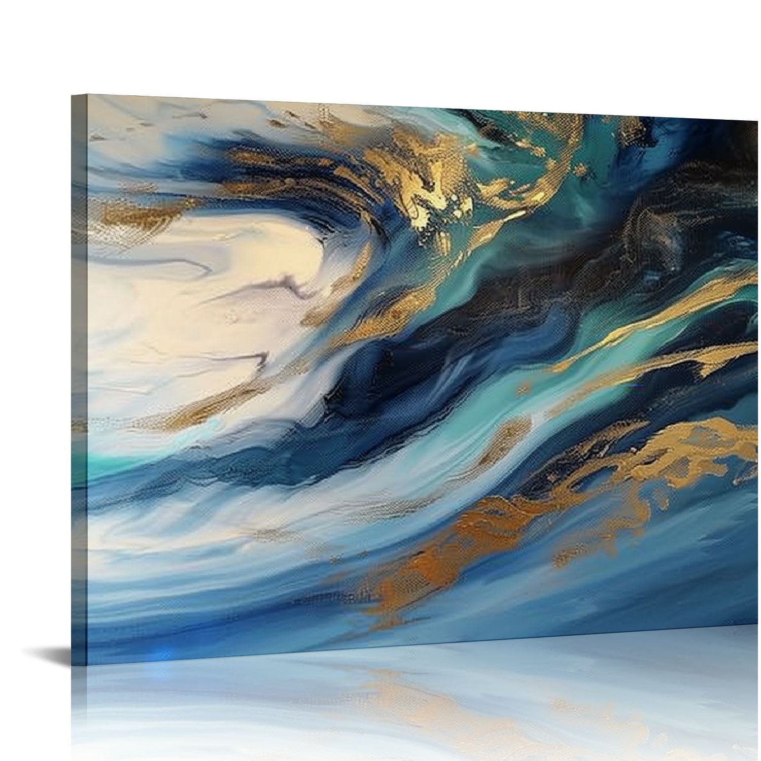 Nawypu Blue Gold Grey Wall Art Blue Gold Abstract Canvas Blue Artwork ...