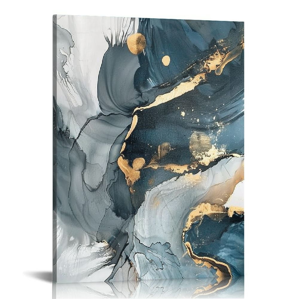 Nawypu Blue Gold Marble Abstract Canvas Wall Art Blue White and Gold ...
