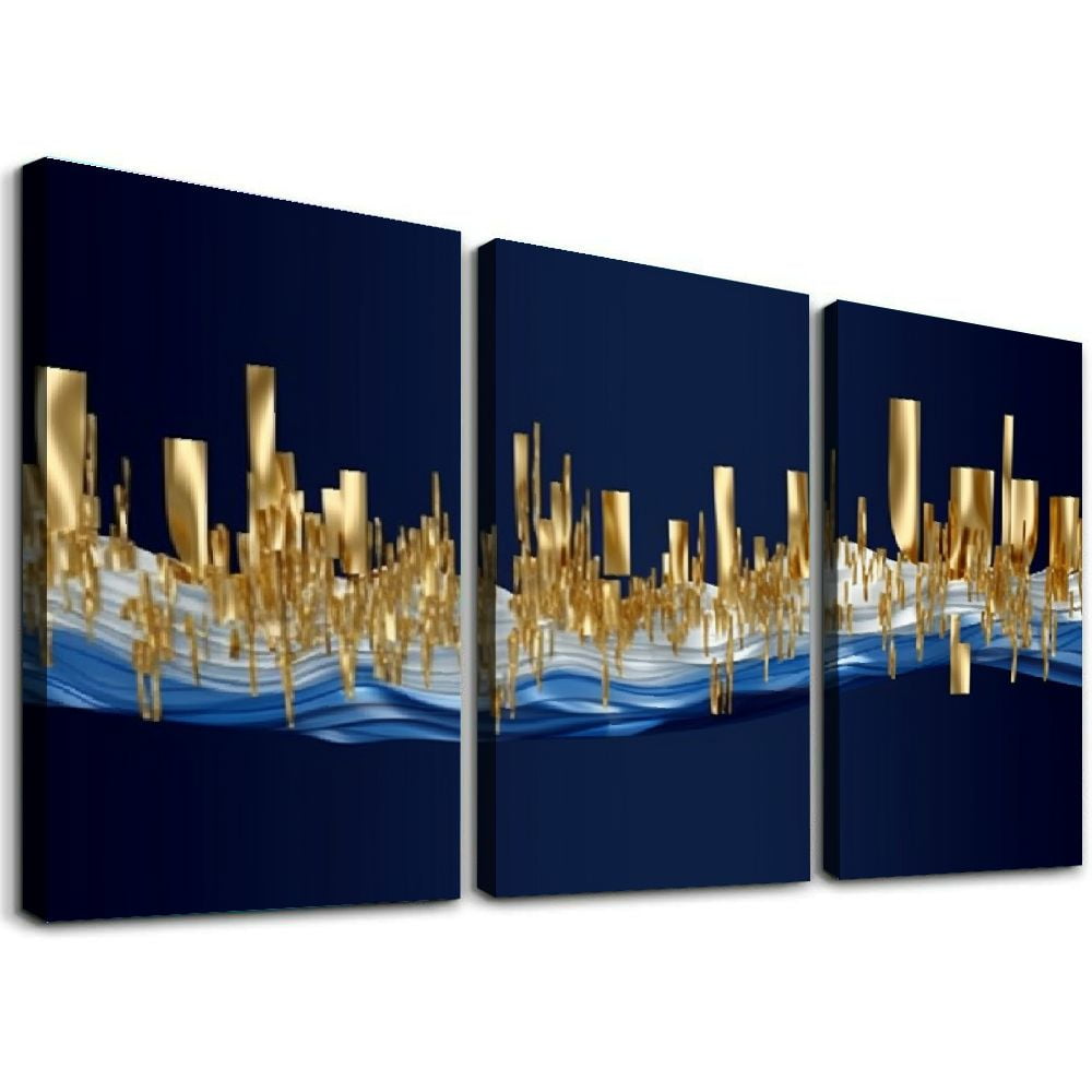 Nawypu Blue and Gold Wall Art Abstract Wall Decor for Living Room ...