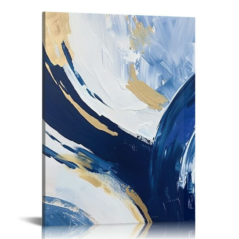 Nawypu Blue Gold and White Abstract Wall Art Blue White Yellow Art ...