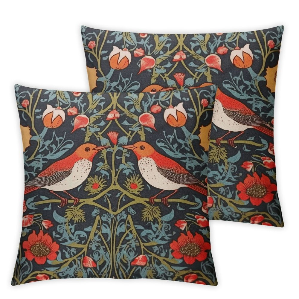 Nawypu Blue Green Red Floral Pillow Covers Set of 2 Vintage Flower Bird ...