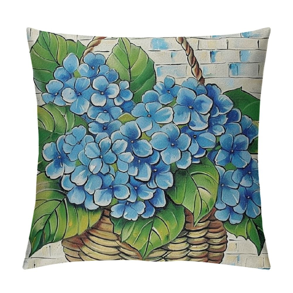Awypu Blue Hydrangea Flower Decorative Throw Pillow Covers Spring ...
