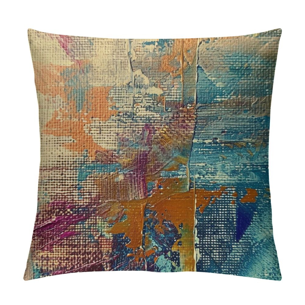 Awypu Blue and Orange Decorative Throw Pillow Covers Teal Vintage ...