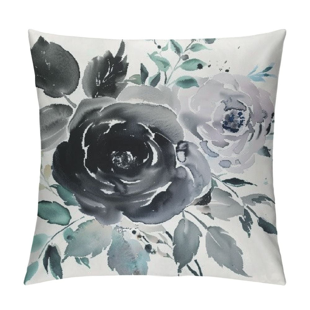 Awypu Blue Pillow Covers 18x18 Inch Boho Roses Flower Throw Pillow ...